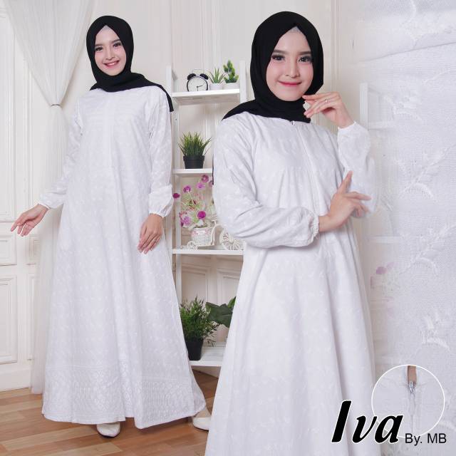 Jual GAMIS HAJI/UMROH WANITA.GAMIS PUTIH RENDA IVA. | Shopee Indonesia