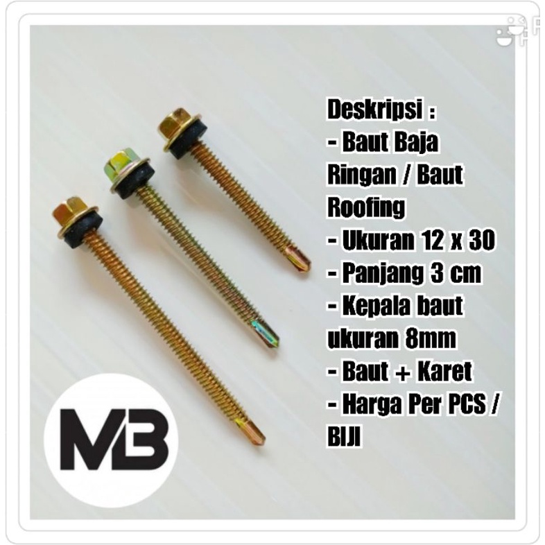 Jual Sekrup Roofing l Baut Seng Baja Ringan 12x30 (3cm) | Shopee Indonesia