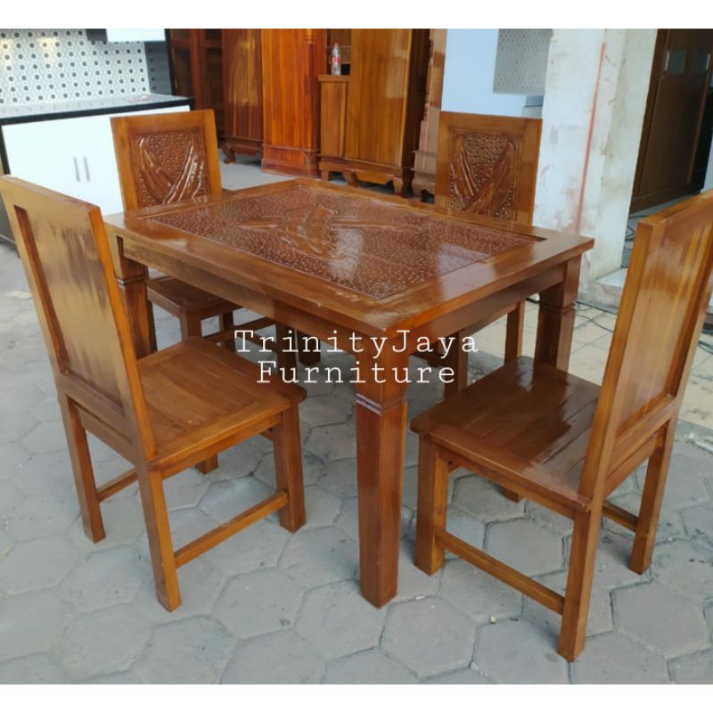 Jual Meja Makan Jati Minimalis Set 4 Kursi 1Meja | Shopee Indonesia
