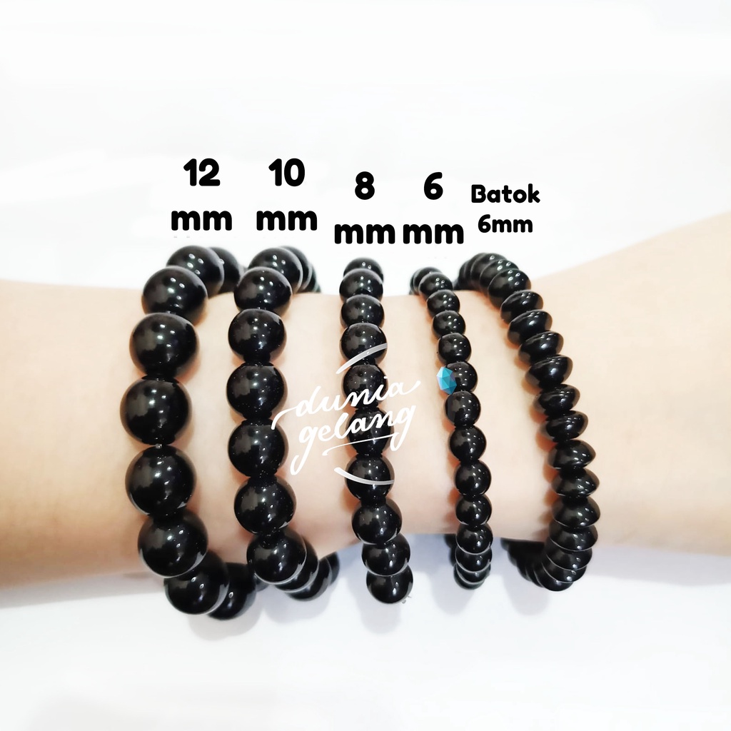 Jual Gelang Batu Hitam Berbagai Ukuran 6 8 10 12 Mm Tali Karet Elastis ...