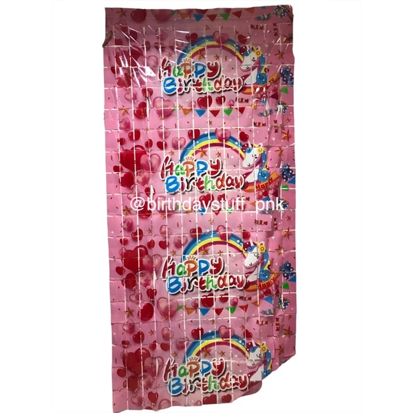Jual Tirai Foil Love Unicorn Pink / Foil Door Unicorn Rainbow Pink ...