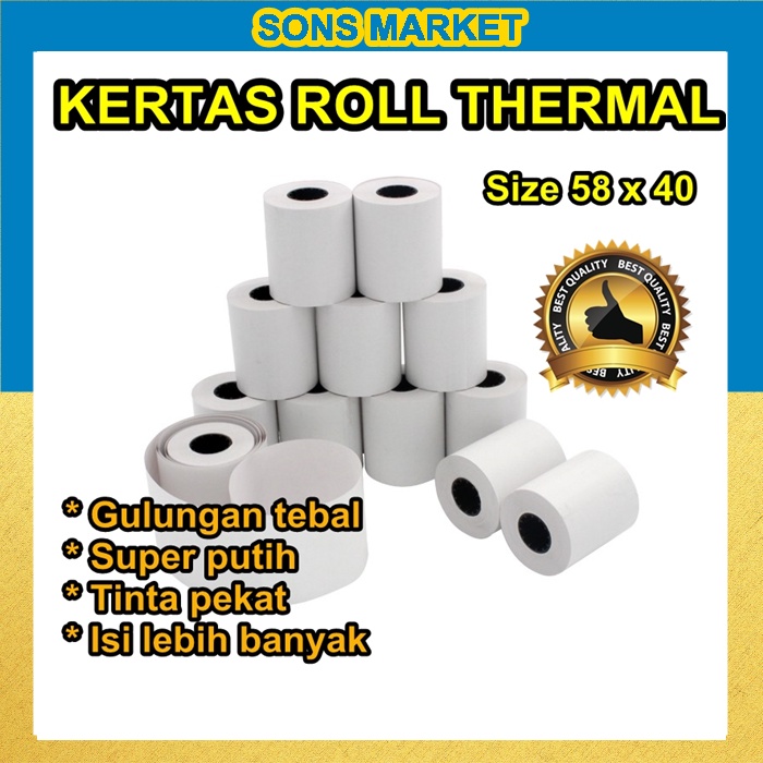 Jual 58 X 40 MM Kertas Struck Printer Thermal TEBAL 58x40mm ISI 10 Roll ...
