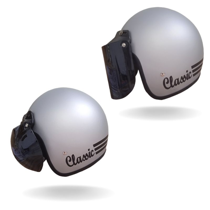 Jual HELM BOGO DEWASA CLASSIC RETRO SNI WARNA SILVER DOFF KACA CEMBUNG ...