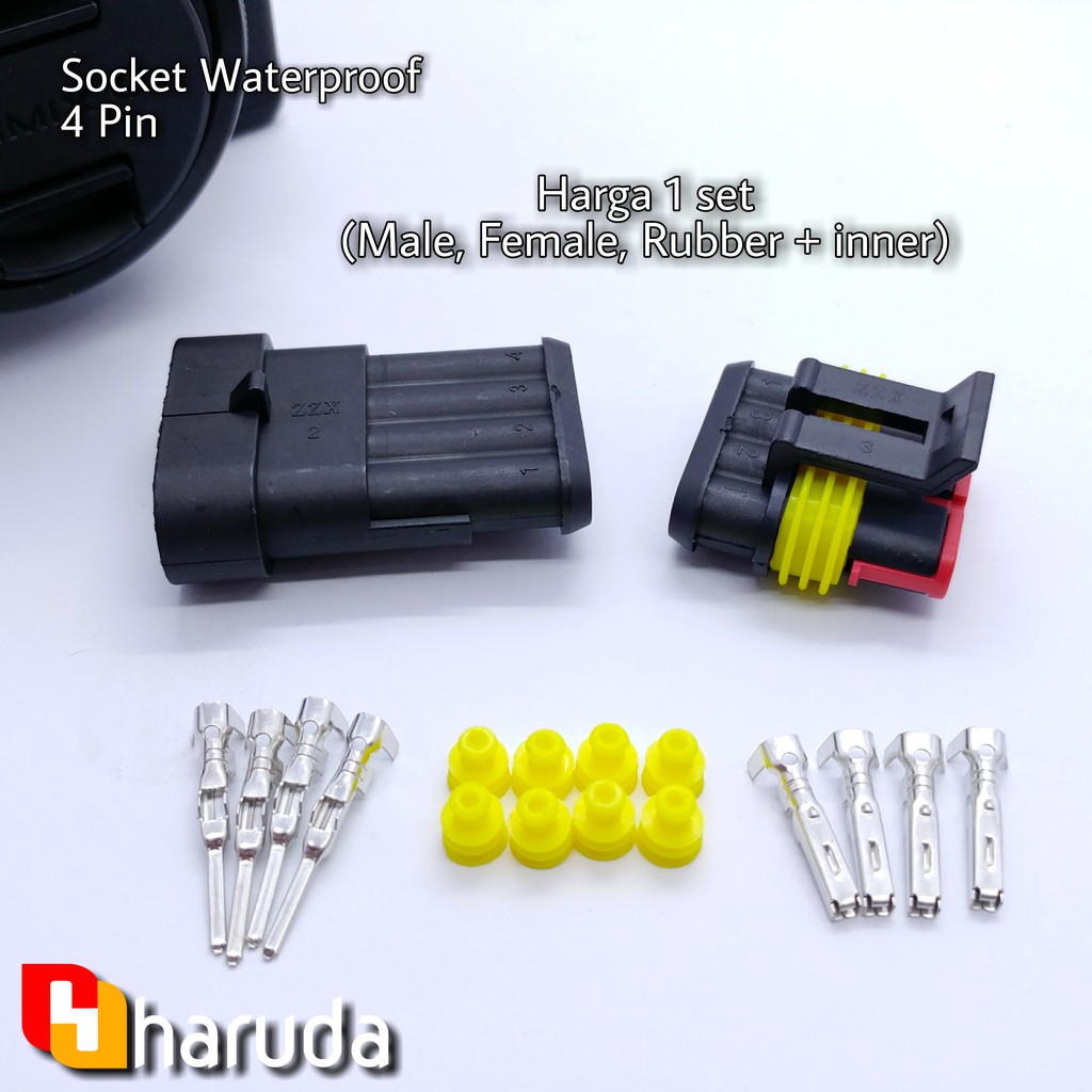 Jual Socket Connector Motor Soket WATERPROOF 4 PIN 1 Set (Male + Female ...