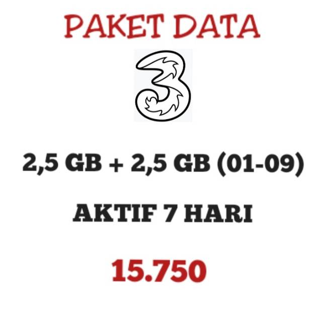 Jual PAKET DATA THREE 2,5 GB + 2,5 GB (01-09) AKTIF 7 HARI | Shopee ...