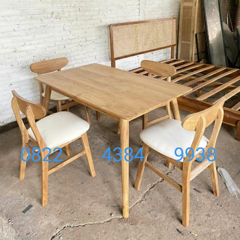 Jual meja makan jati minimalis kursi 4 set cafe hotel resto dining table ropan | Shopee Indonesia