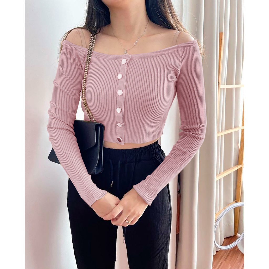 Jual WSE390 - Blouse Rajut Sabrina Atasan Wanita Rajut Motif Kancing Fit L To XL LD 100 - 110 CM ...