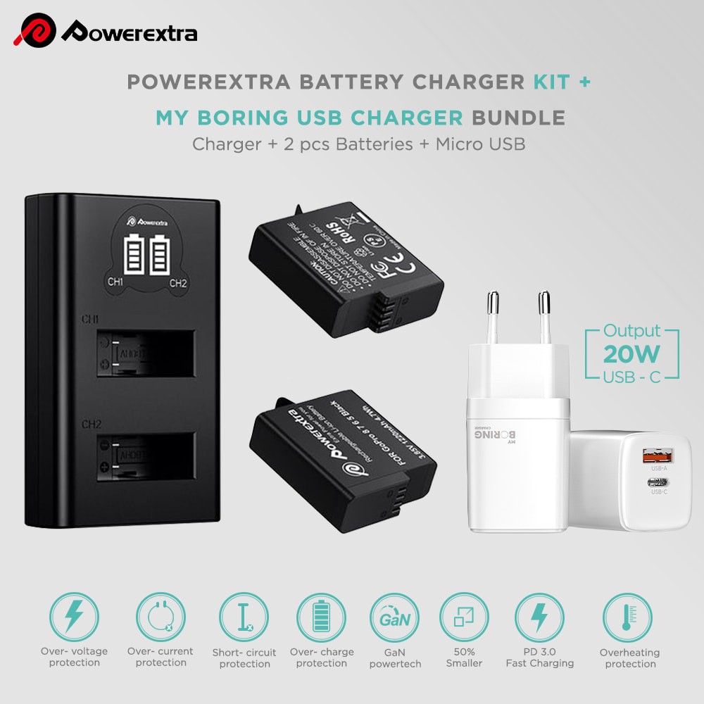 Jual Powerextra Baterai Gopro HERO 8 2-Pack With Dual Charger + Quick ...