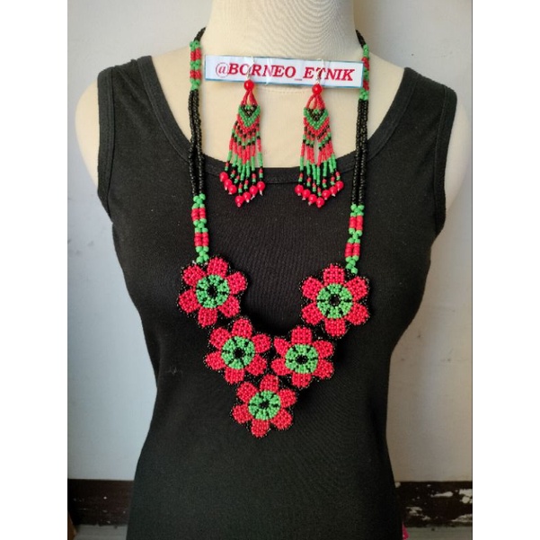 Jual satu set kalung dan anting manik manik etnik dayak aksesoris etnik ...