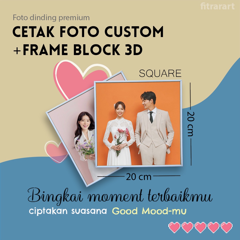 Jual Cetak Foto Custom Premium + Frame Block 3D White, Square(20x20cm ...