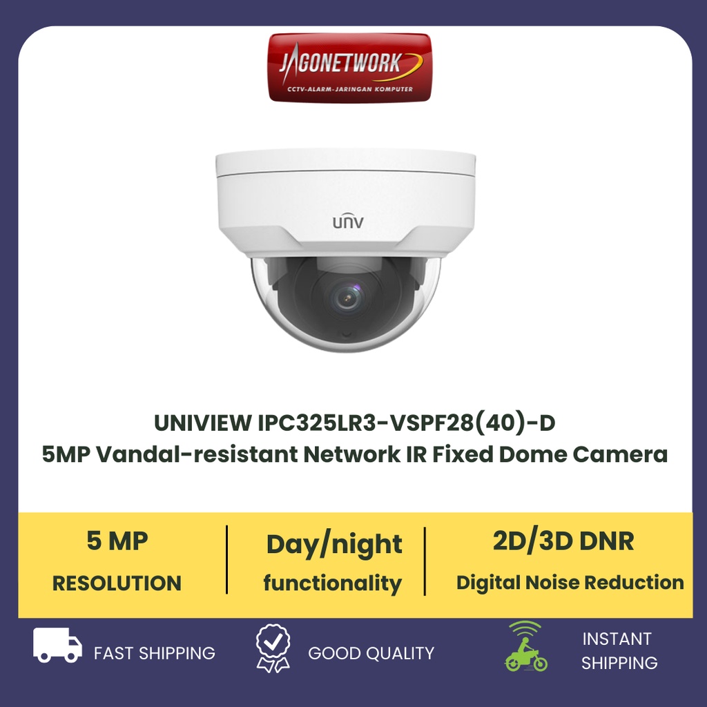 Jual UNV IPC325LR3-VSPF28(40)-D 5MP Vandal-resistant Network IR Fixed Dome Camera | Shopee Indonesia