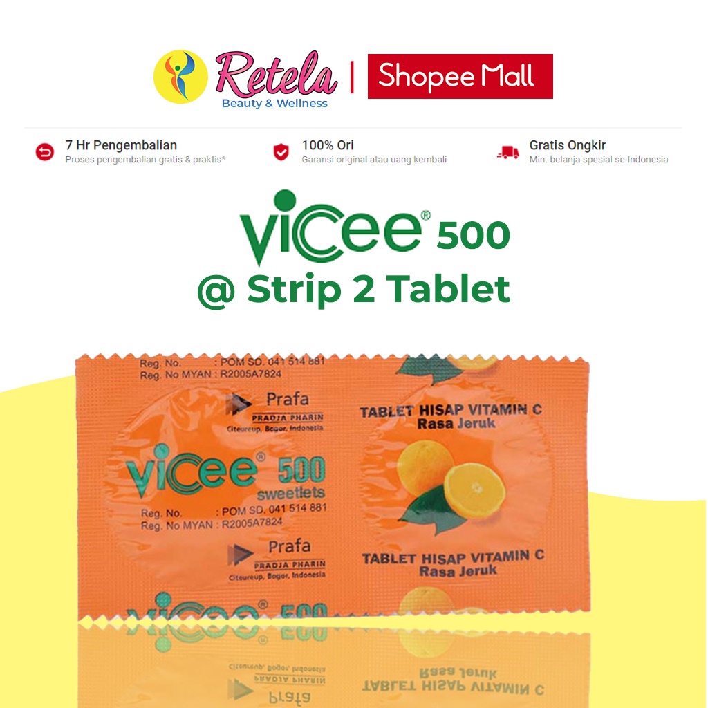 Jual Vicee 500 Tablet Hisap Vitamin C 10 Strip @Strip isi 2 tablet ...