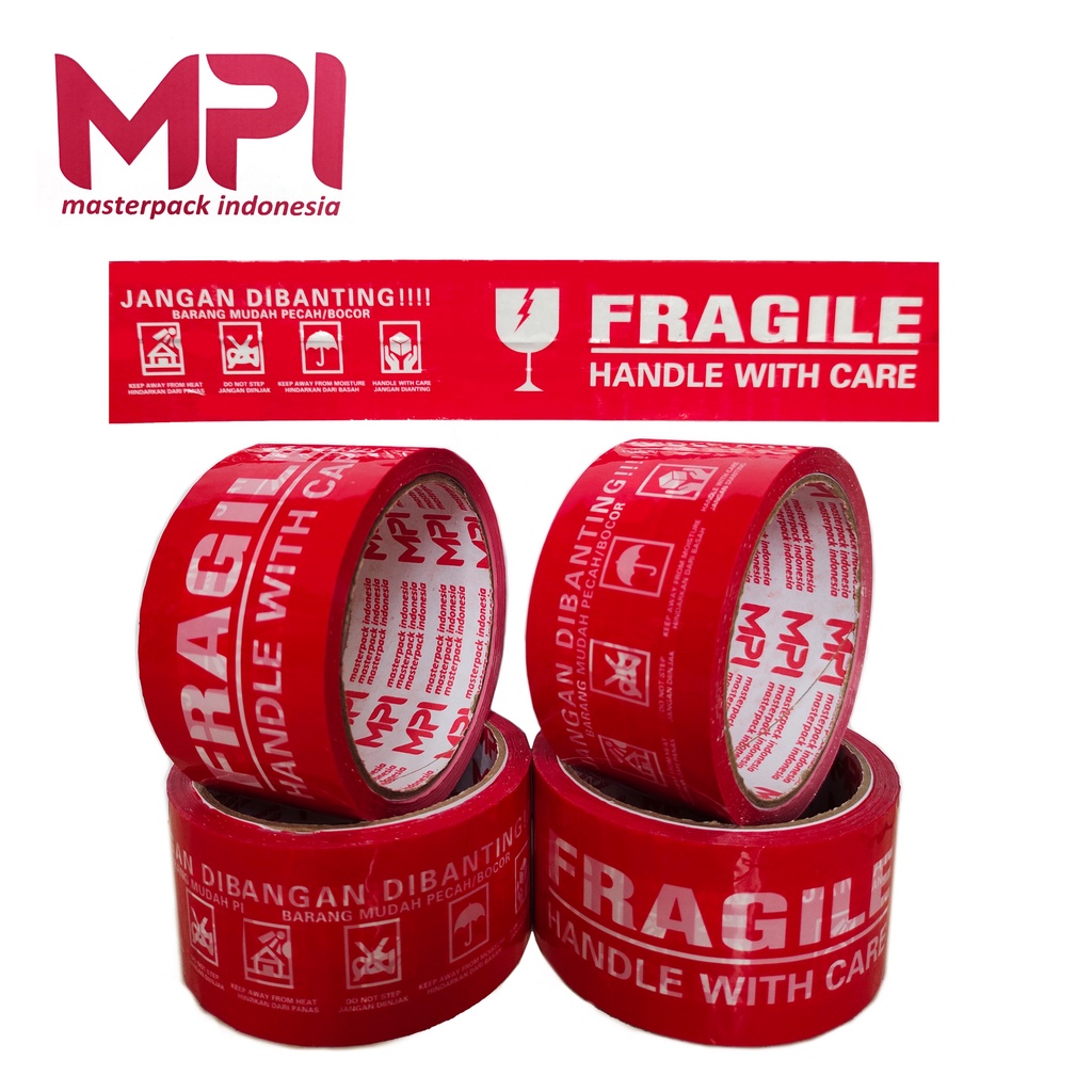 Jual Lakban Fragile Merah Handle With Care 50 Yard Jangan Dibanting MPI ...