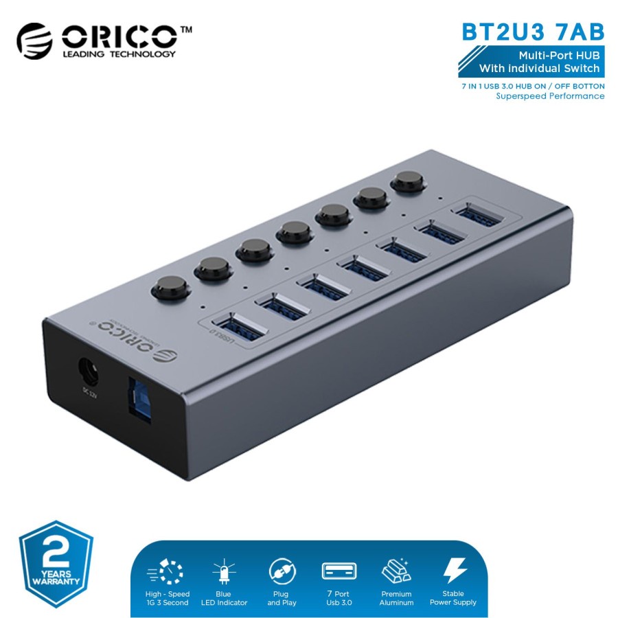 Jual ORICO BT2U3-7AB 7 port USB Hub With Individual Switches | Shopee ...