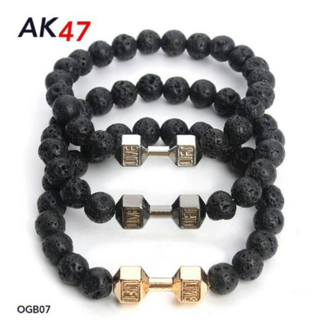 Jual Gelang Batu Alam Asli Pria Wanita Natural Black Lava Dumbell ...