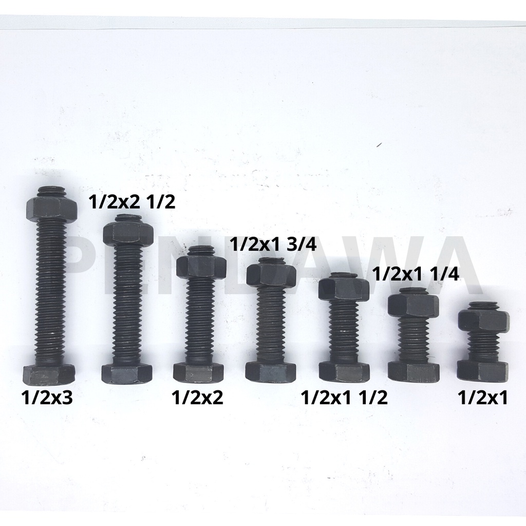 Jual Baut Mur NC 1/2 x 1-3/4" Hitam / BN NC 1/2 x 1-3/4 inch Hitam Merk ...