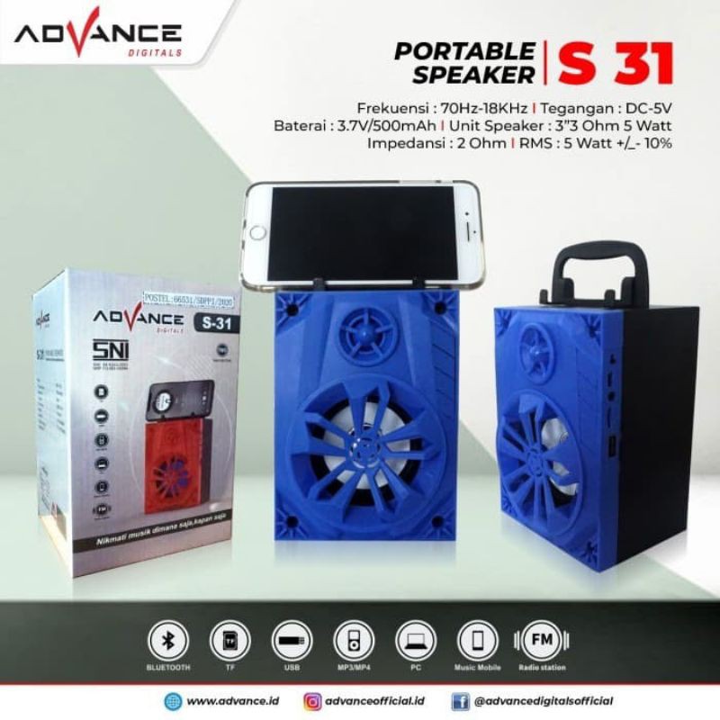 Jual speaker bluetooth music box advance s 31 s31 IZIN POSTEL RESMI ...