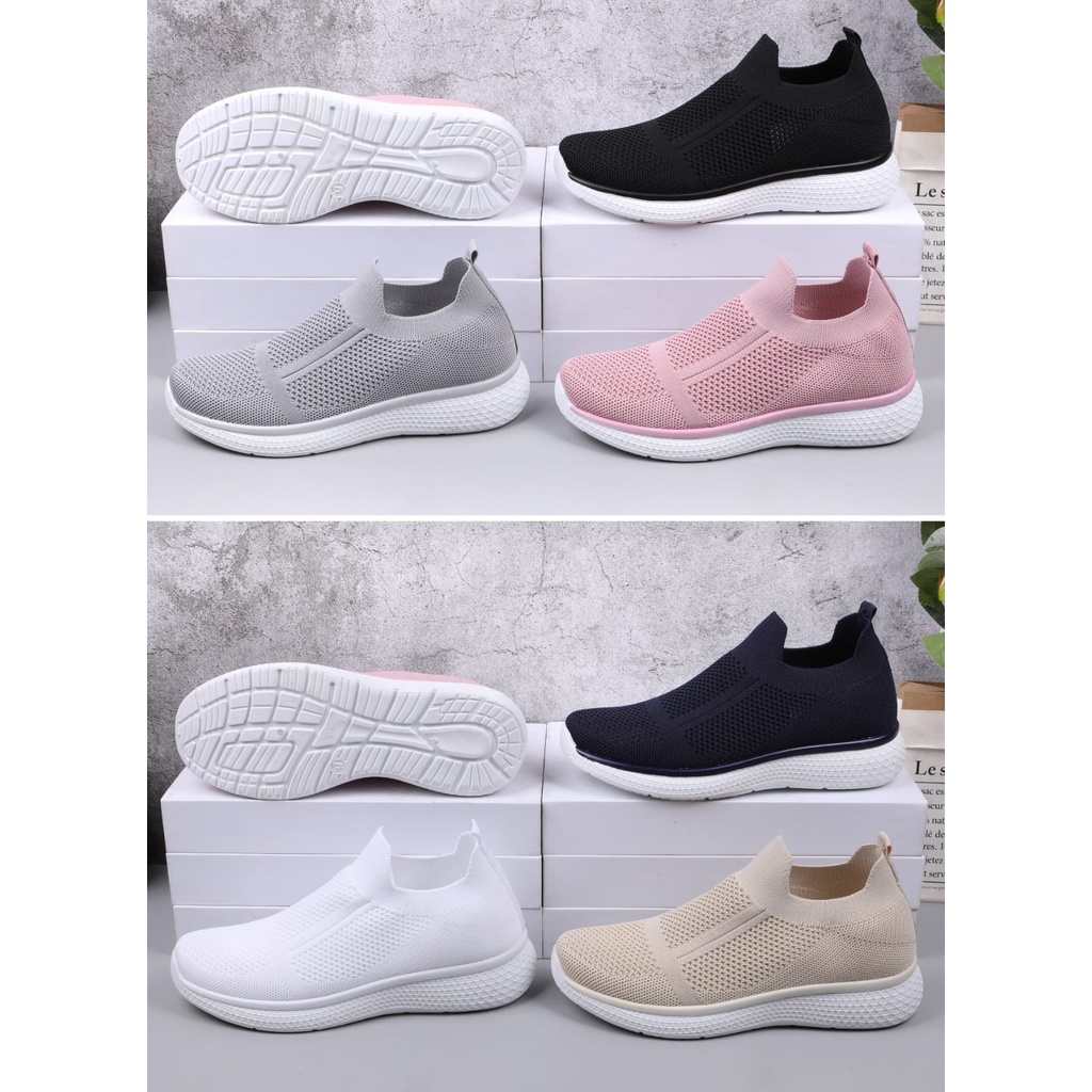 Jual M&M Sepatu Sneakers Slip On Wanita Tanpa Tali Flyknit Fashion ...