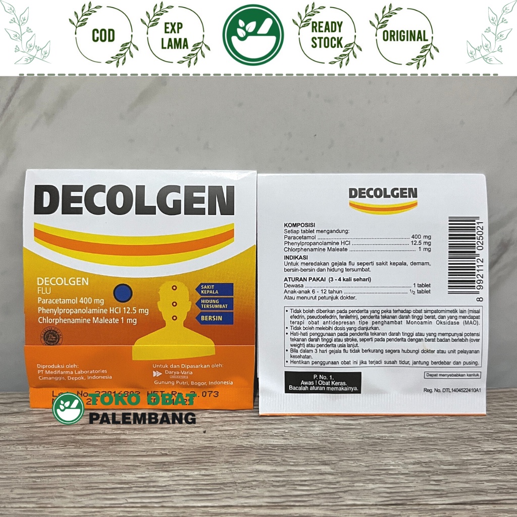 Jual DECOLGEN FLU 4 TABLET OBAT FLU DEMAM SAKIT KEPALA PARACETAMOL ...