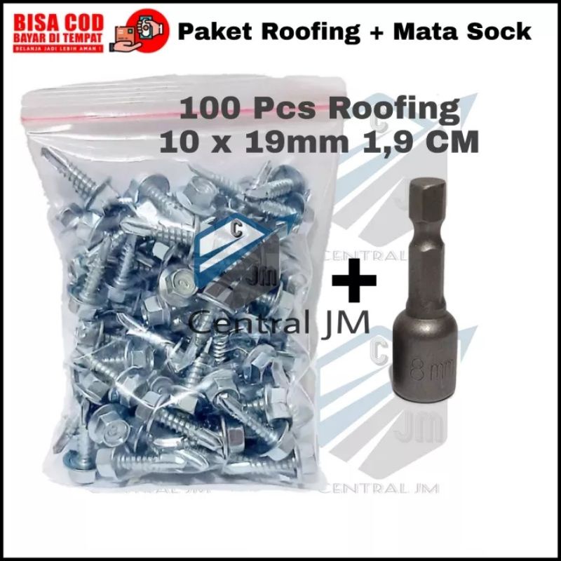 Jual Baut Baja Ringan Roofing 1 Pack [ 100 Pcs ] Ukuran 10 x 19mm ...