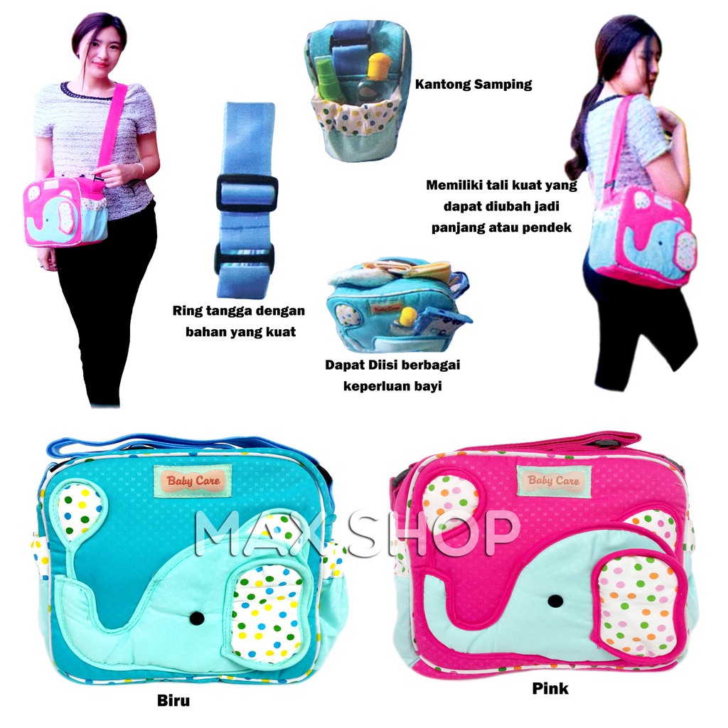 Jual Tas Baby Care Gajah Polkadot - Tas Bayi Elephant Pink - Biru / Bag ...