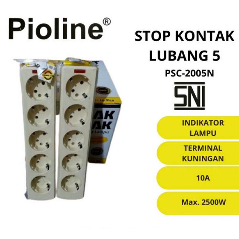Jual Pioline 5 lubang Stop Kontak arde Kuningan + lampu indikator ...