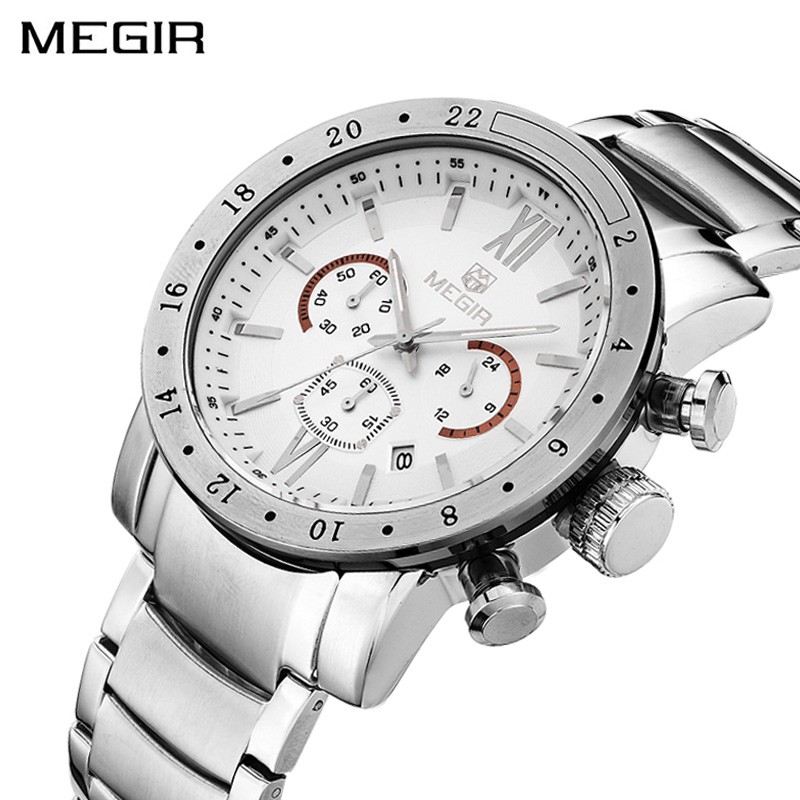 Jual MEGIR 3008 Jam Tangan Pria Analog Chronograph Tali Stainless MGOS ...