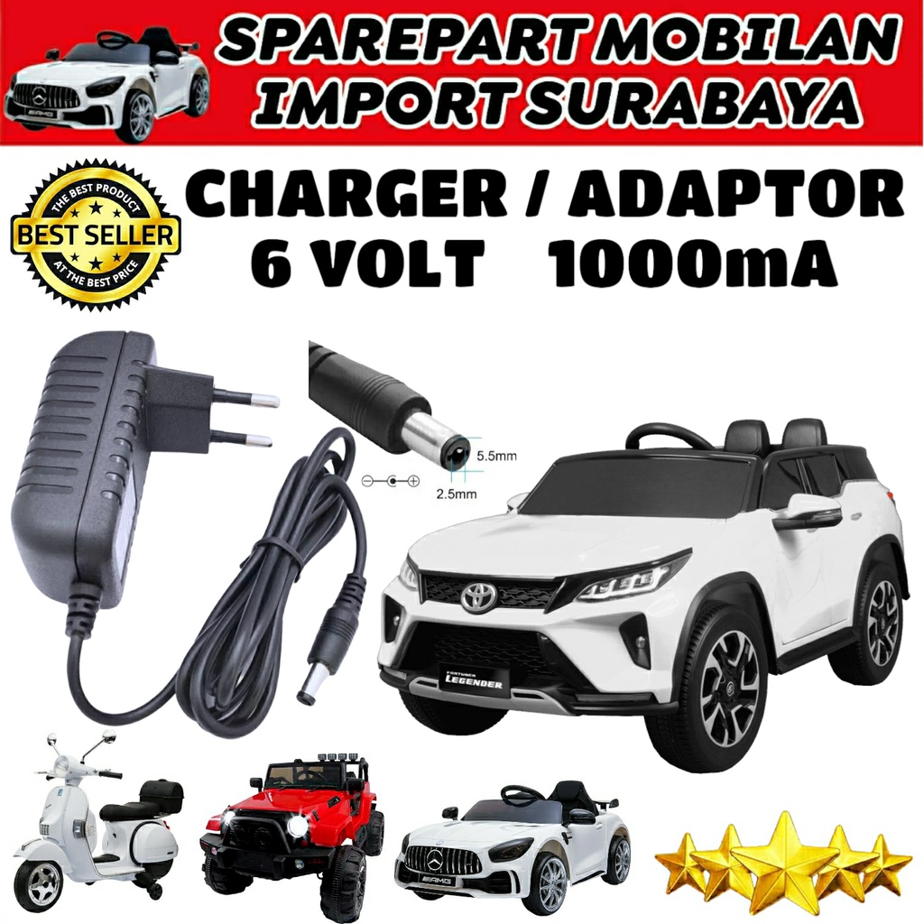 Jual NEW ADAPTOR POWER 6 VOLT 1000 MA MOBIL MAINAN ANAK CHARGER 6V 1AH ...