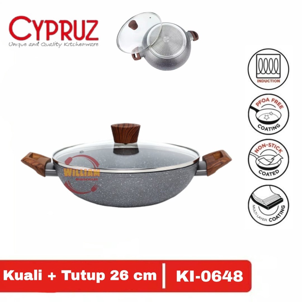 Jual Cypruz Kuali Wajan Keramik Marble 24 - 30 Cm Anti Lengket Tutup ...