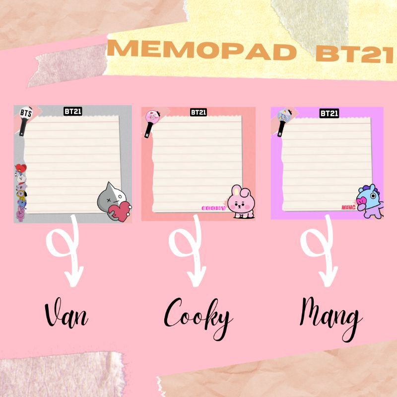 Jual Memo Sheet | BT21 Memo | BTS Memo | KPOP Memo |Memopad | Notepad ...