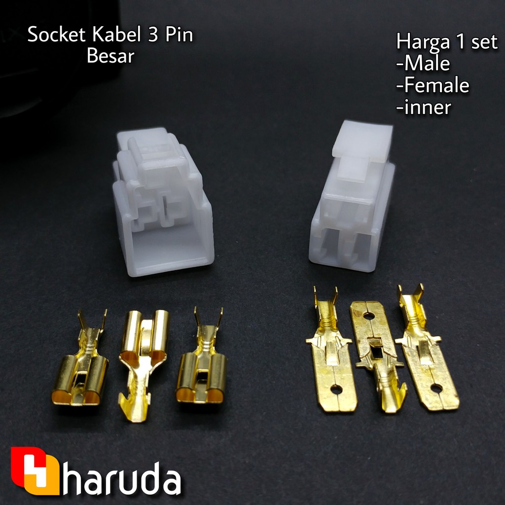 Jual Soket Konektor Motor Mobil Socket Skun Besar 3 Pin Male Female ...