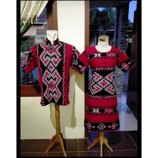 Jual couple etnik motif toraja dress dan kemeja full tenun blanket | Shopee Indonesia