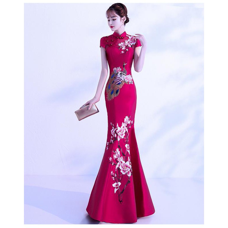 Jual Gaun Pesta 1901026 Merah Maroon Mermaid Party Dress Gown | Shopee ...