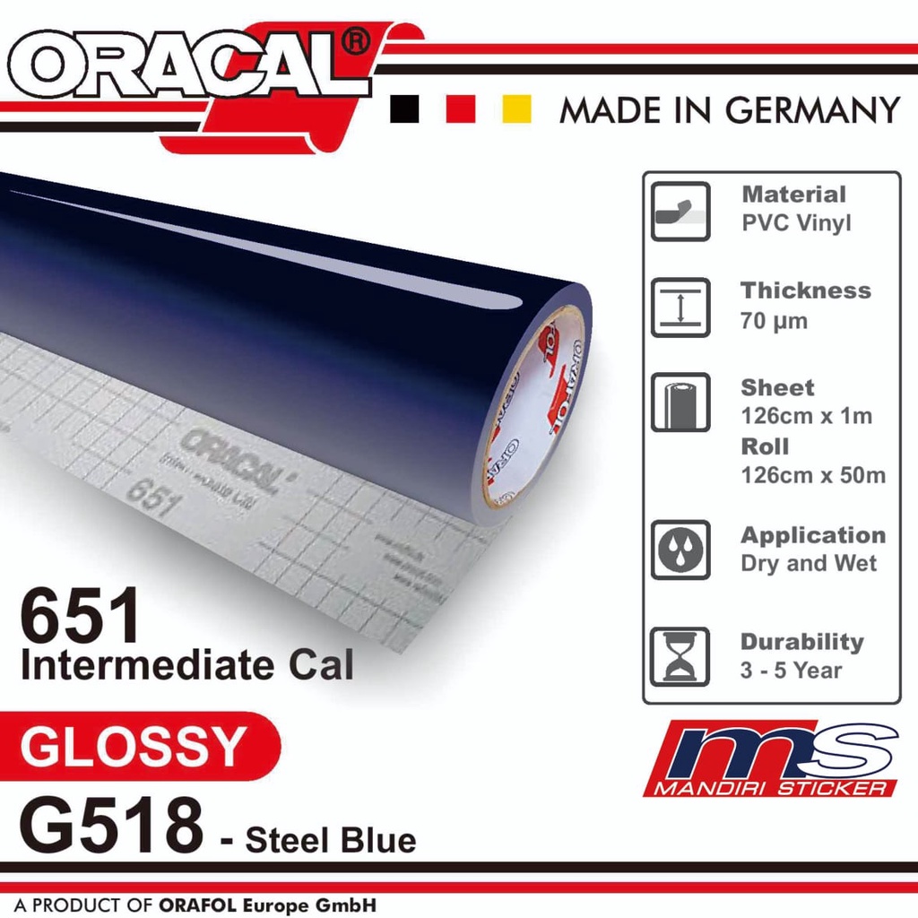 Jual Sticker ORACAL 651 - G518 Steel Blue Gloss Cutting Stiker [METERAN ...