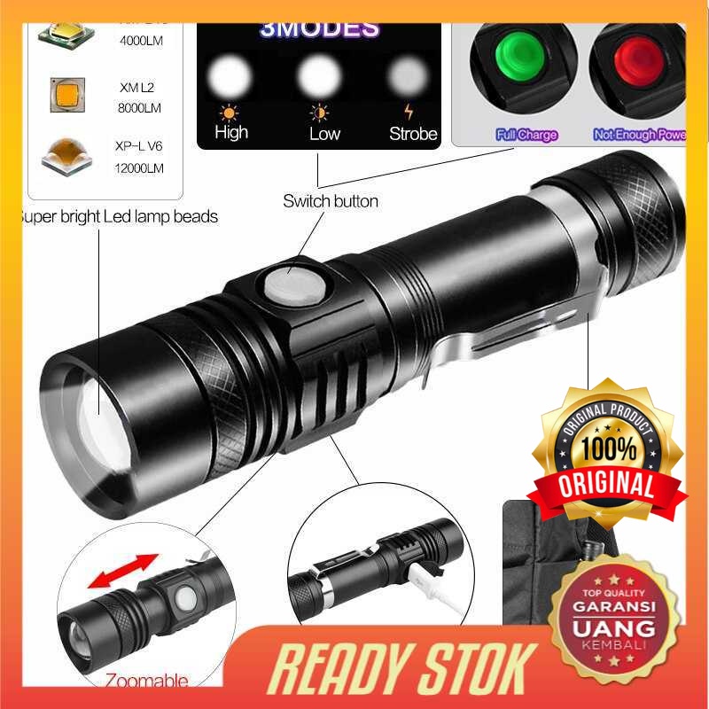 Jual Senter LED USB Waterproof Recharger XML-T6 6200 Lumens 10W TaffLED ...