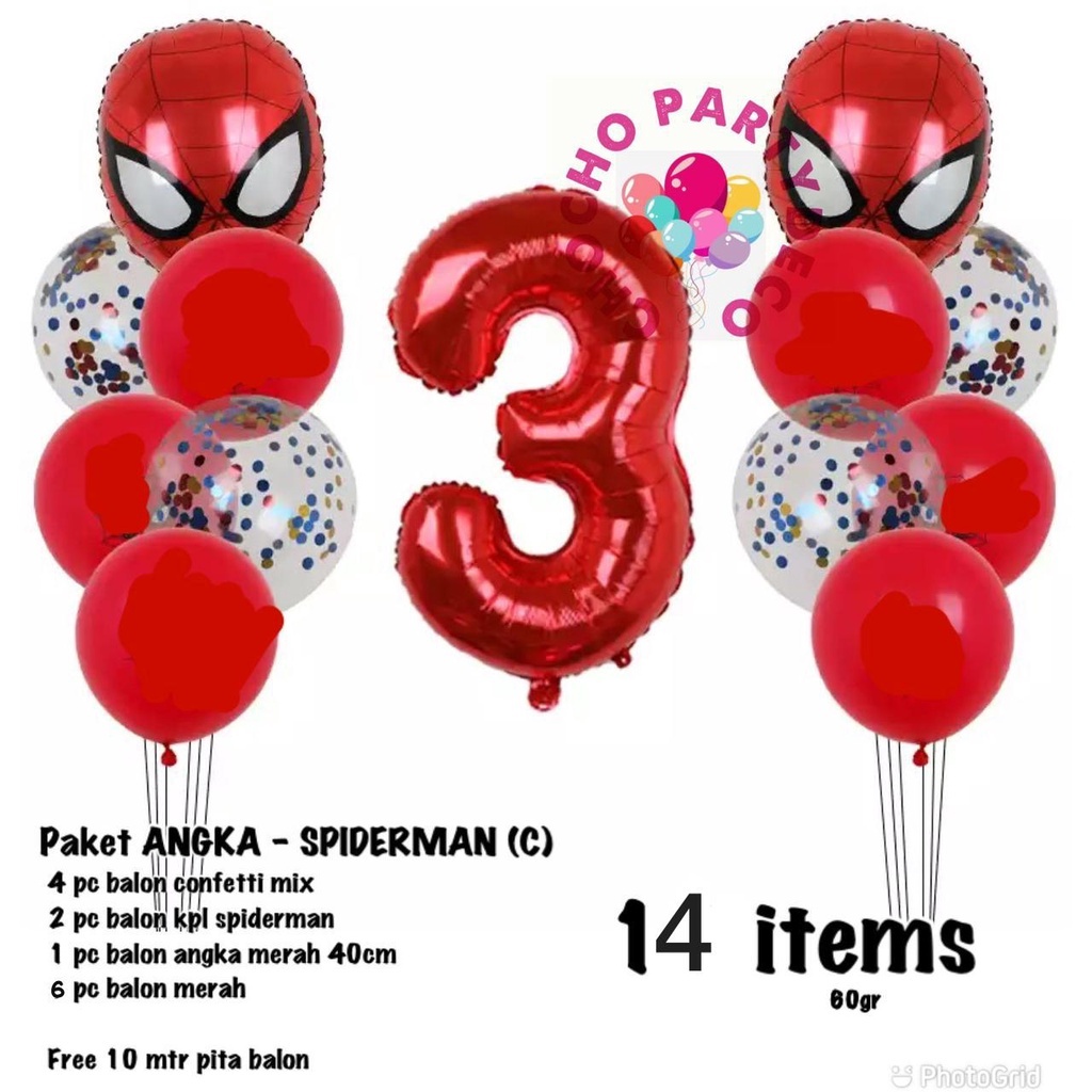 Jual (1set) Paket balon ANGKA Spiderman ulang tahun dekorasi ulang ...