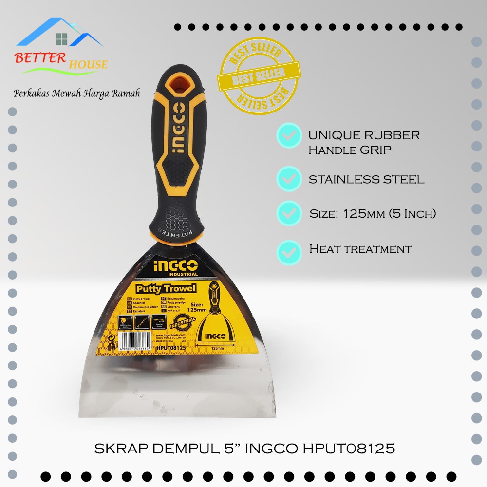 Jual SKRAP KAPE SCRAPER STAINLESS GAGANG KARET 5" INGCO HPUT08125 ...