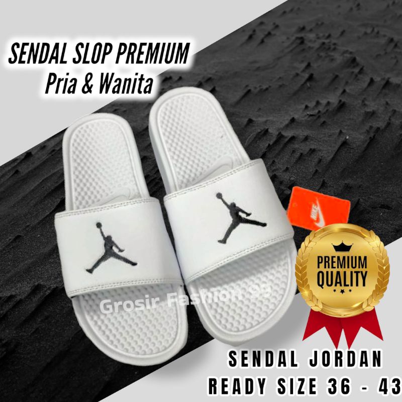 Jual GF99 Sendal Nike Jordan Slide Sport Putih Hitam Sandal Slop Pria ...