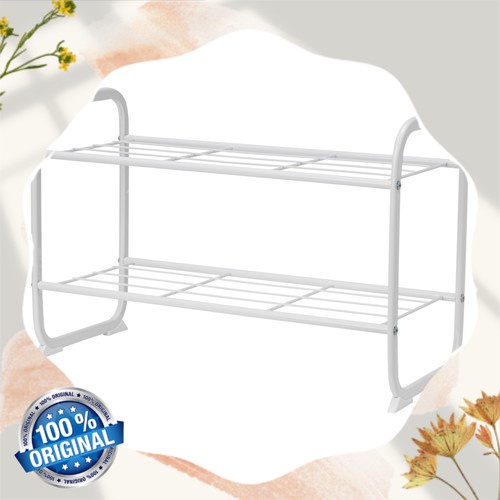Jual Rak sepatu sandal 2 tingkat, shoe rack besi baja putih, 60 cm Set ...