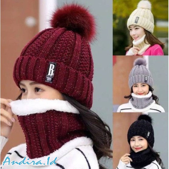 Jual Topi Kupluk Syal Rajut Wanita Musim Dingin / Hat Winter Set Topi dan Syal | Shopee Indonesia