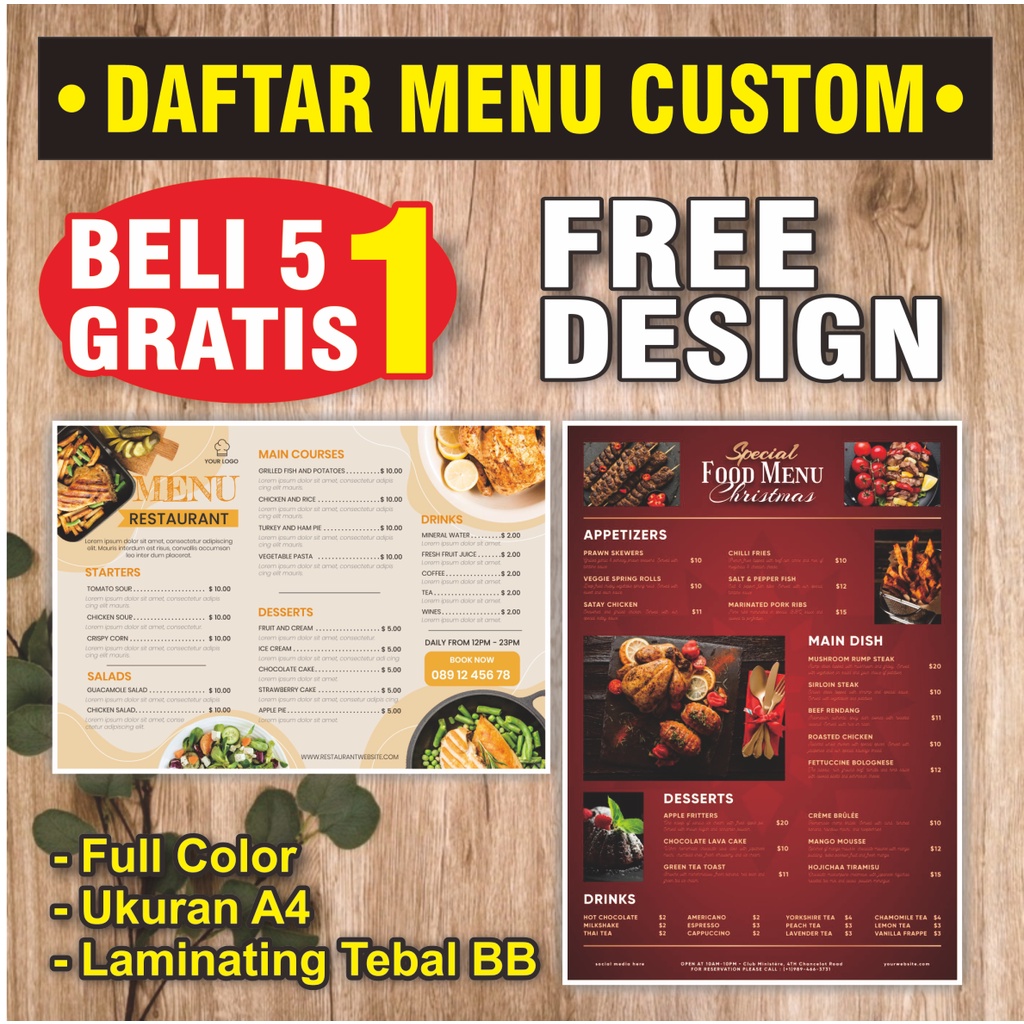 Jual Cetak Daftar Menu Ukuran A4 | Shopee Indonesia