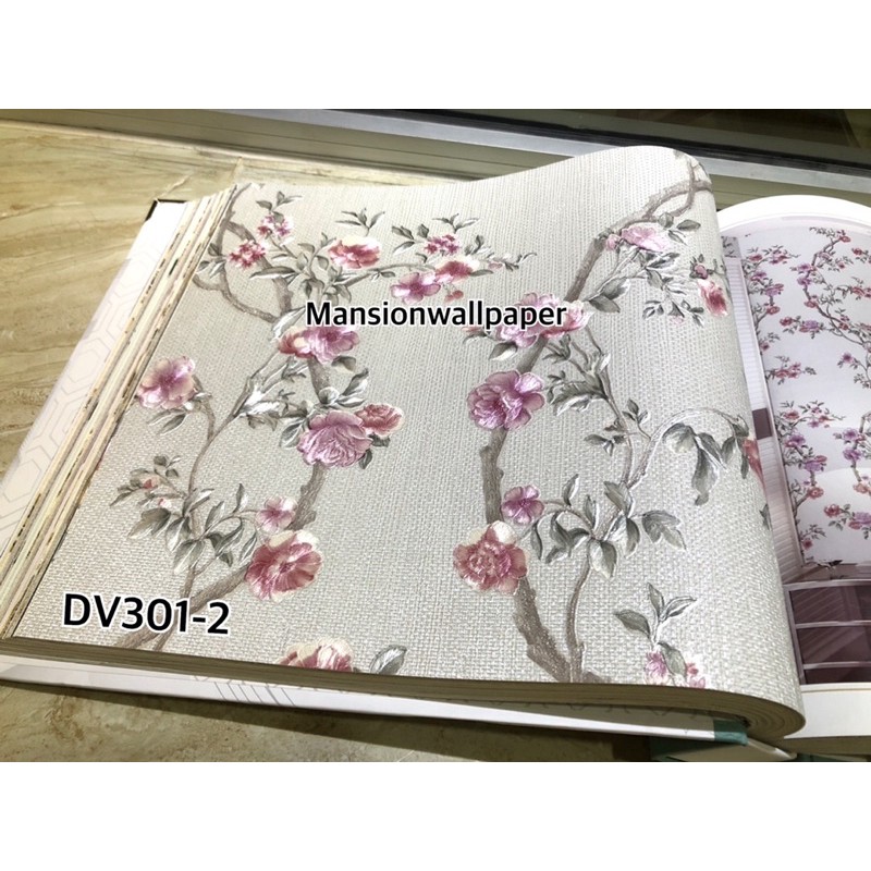 Jual Wallpaper Dinding Bunga Sakura Ranting Pohon Silver Ungu Biru Navy ...