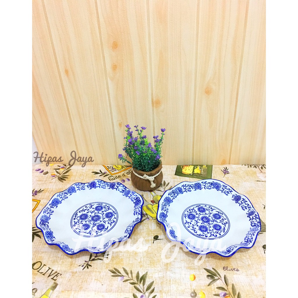 Jual Piring Ceper Gelombang Keramik Import Biru Putih Diameter 23cm ...