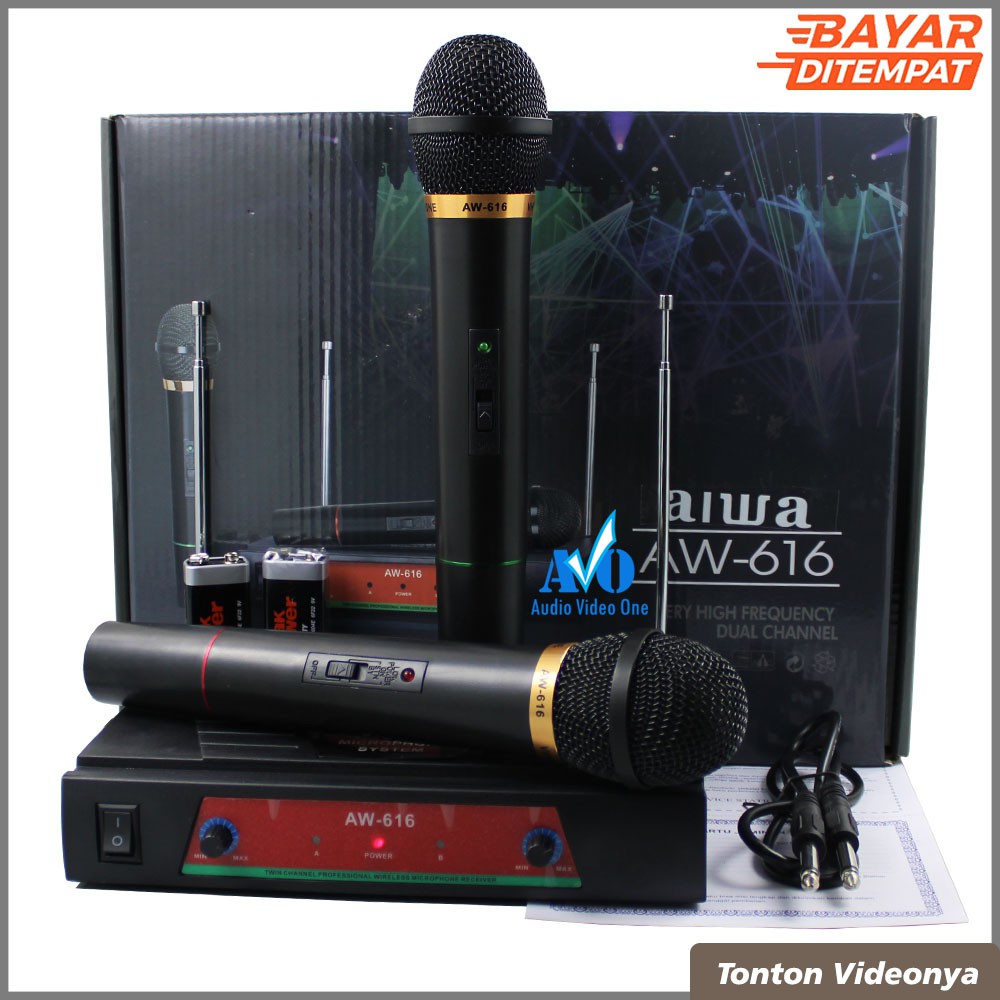 Jual Mic Wireless Aiwa AW-616 Microphone Vocal Karaoke Mik Karoke ...