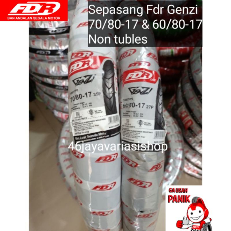Jual PAKET BAN LUAR FDR GENZI RING 17 UKURAN 70/80-17&60/80-17 TUBETYPE NON TUBLES MEREK FDR BAN ...