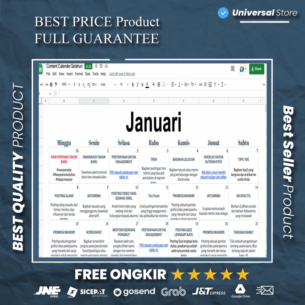 Jual Koleksi Bank Ide Konten 1 Tahun Plan Social Media Kalender Caption ...