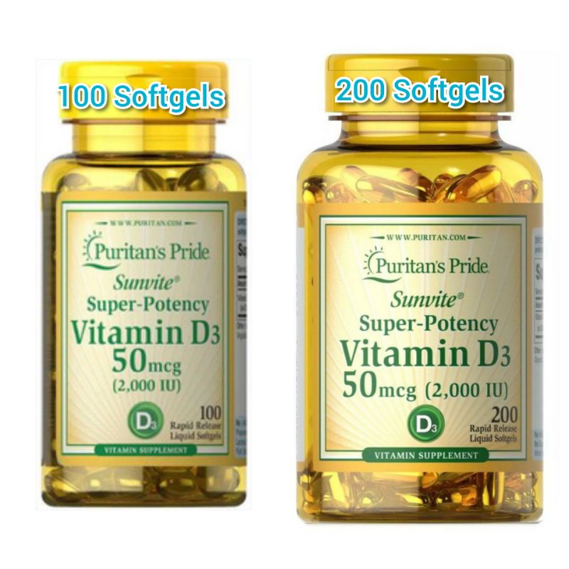 Jual Puritans Pride Vitamin D3 2000 IU 50mcg 100 200 Softgels | Shopee Indonesia