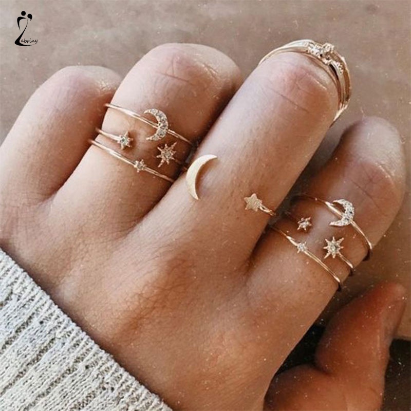 Jual Cincin Kupu-kupu Set Bintang Dan Bulan Emas Gaya Bohemian Retro ...