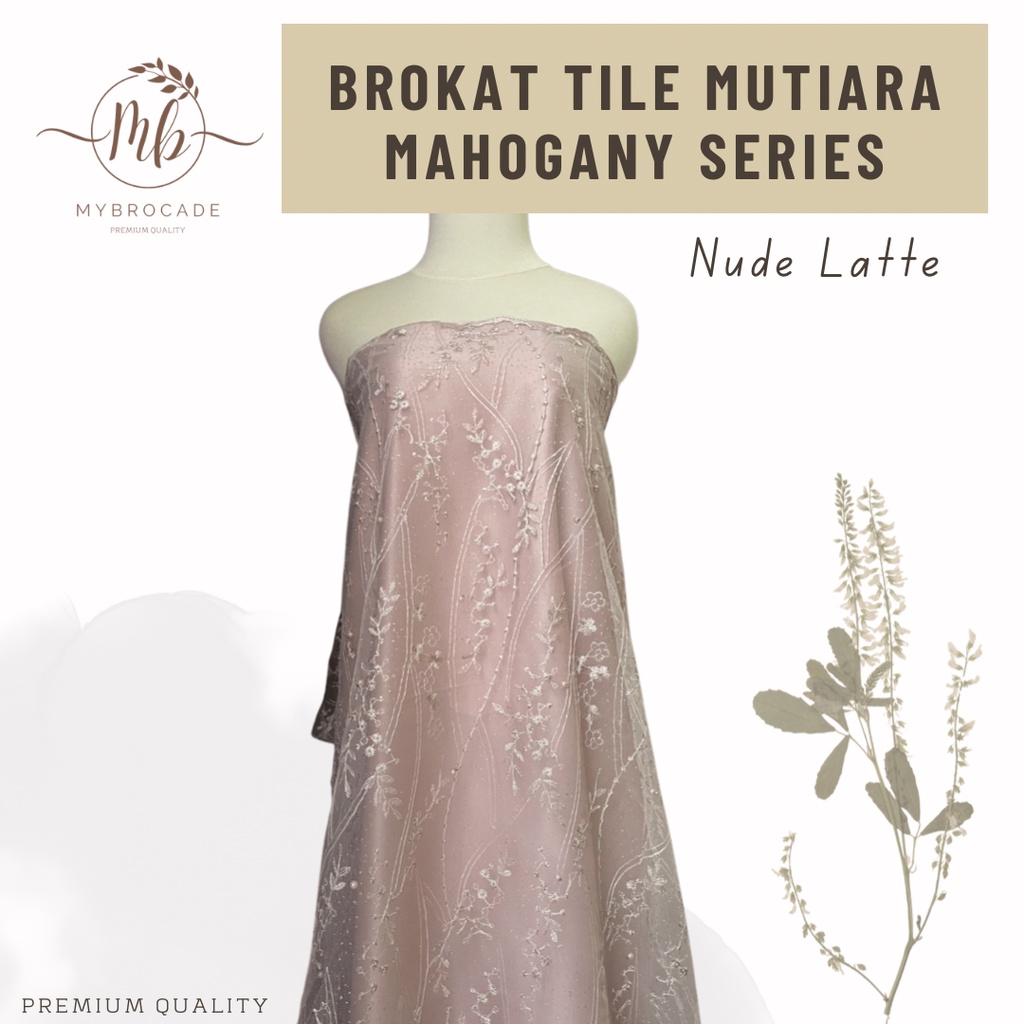 Jual Bahan Kain Kebaya Brokat Brukat Tile Mutiara Mahogany Warna Nude ...