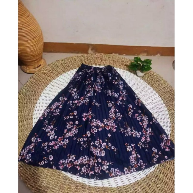 Jual Rok Plisket Motif Bunga Premium / Rok Plisket Motif Bunga Lily ...